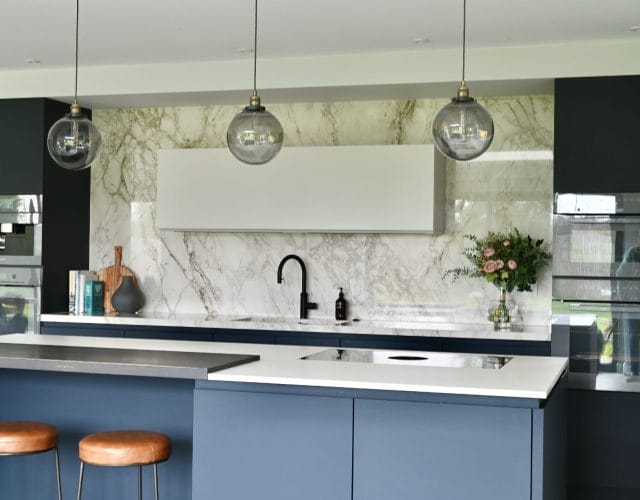 Stunning Navy Blue Kitchen with Marble Splashback - Classic Interiors