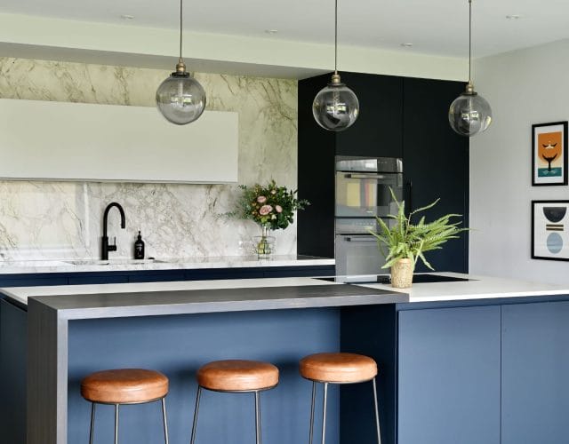 Stunning Navy Blue Kitchen with Marble Splashback - Classic Interiors