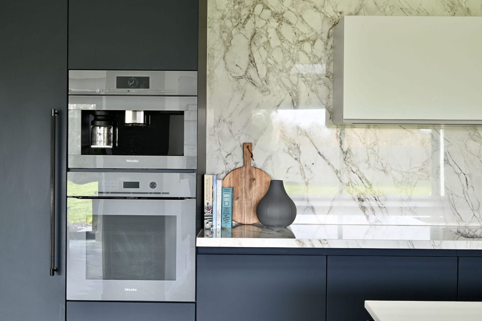Stunning Navy Blue Kitchen with Marble Splashback - Classic Interiors