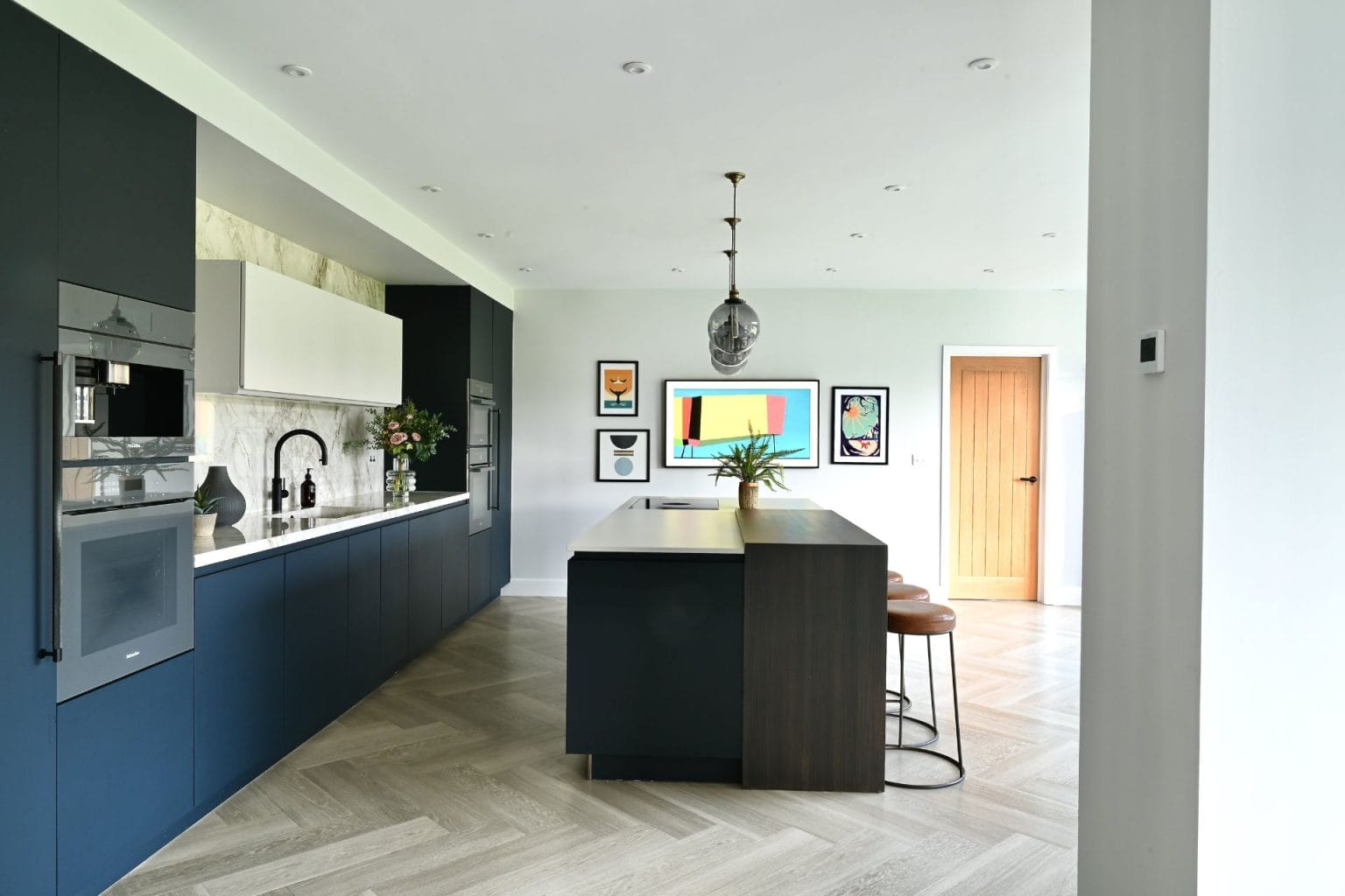 Stunning Navy Blue Kitchen with Marble Splashback - Classic Interiors