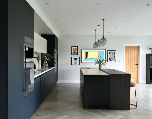 Stunning Navy Blue Kitchen with Marble Splashback - Classic Interiors