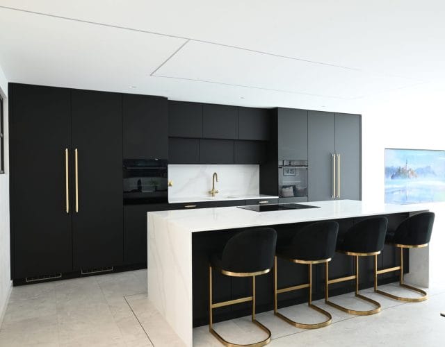 Modern Black German Kitchen with Brass Handles - Classic Interiors
