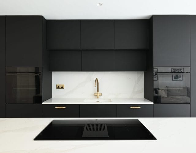 Modern Black German Kitchen with Brass Handles - Classic Interiors